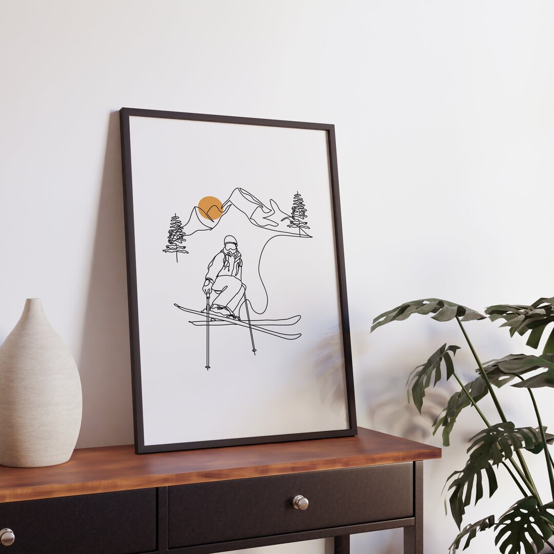 Minimalist Skiing Line Art, Winter Sport Decoration, Digital Download ...