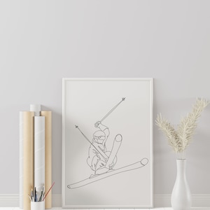 Minimalist Skiing Line Art, Winter Sport Decoration, Digital Download ...