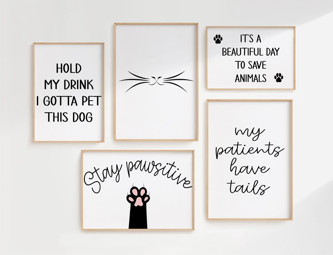Veterinary Gallery Set of 5 Drawings, VET Office Decoration, Minimalist ...