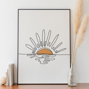 Minimalist Sunset Wave Artwork, Ocean Line Art, Digital Download ...