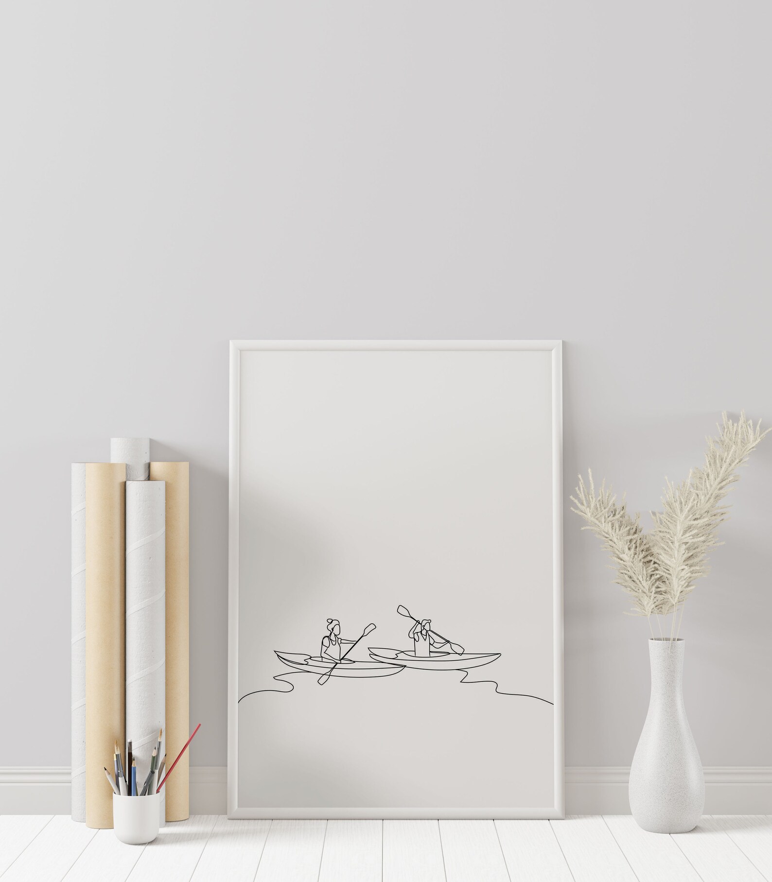 Minimalist Kayak Line Art Print, Water Sport Printable, Canoe Sketch ...