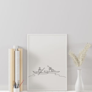 Minimalist Kayak Line Art Print, Water Sport Printable, Canoe Sketch ...