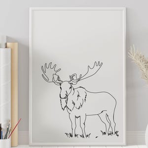 Minimalist Moose Line Art, Digital Download, Wildlife Elk Print, Animal ...
