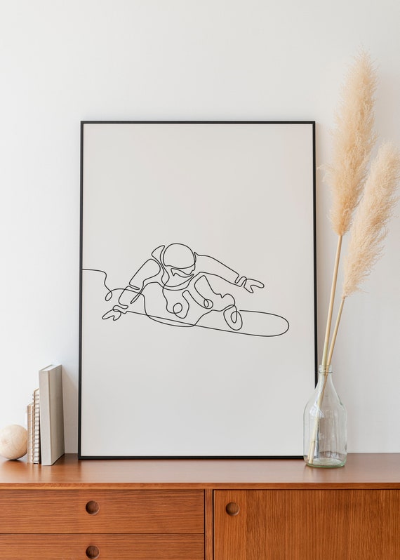 Minimalist Snowboard Line Art Print Winter Sport Wall Art - Etsy