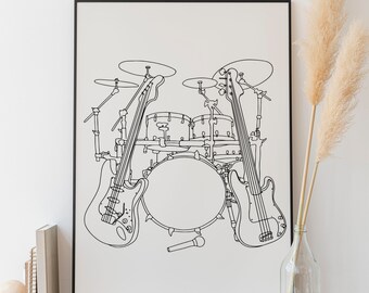 Minimalist Guitar Line Art Digital Download Simple Sketch - Etsy
