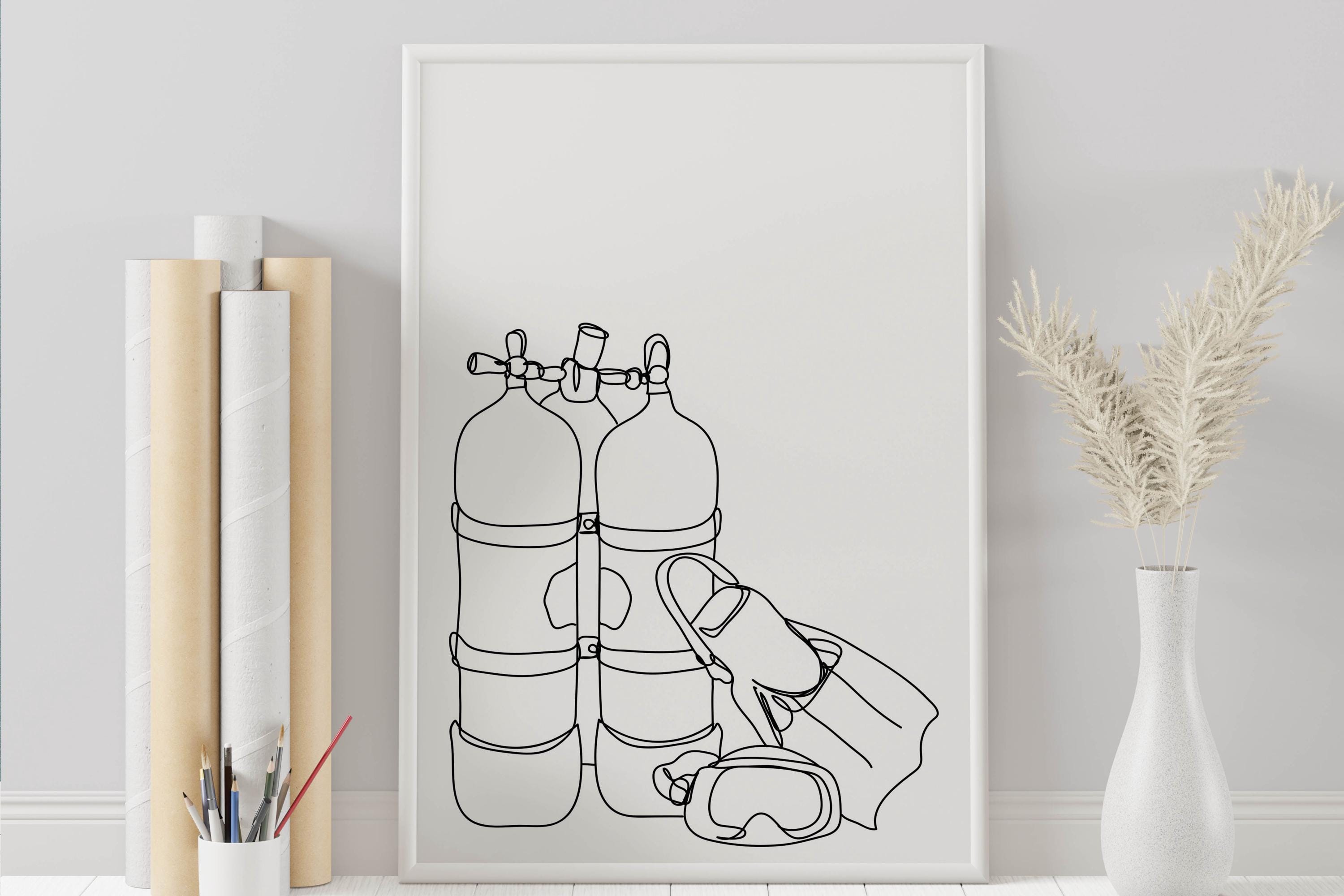 Minimalist Scuba Diving Line Art, Digital File, Water Sport Printable ...
