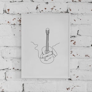 Minimalist Guitar Line Art, Digital Download, Simple Sketch, Room ...