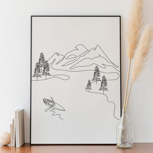 Minimalist Mountain Line Art, Printable Lake Decoration, Digital ...
