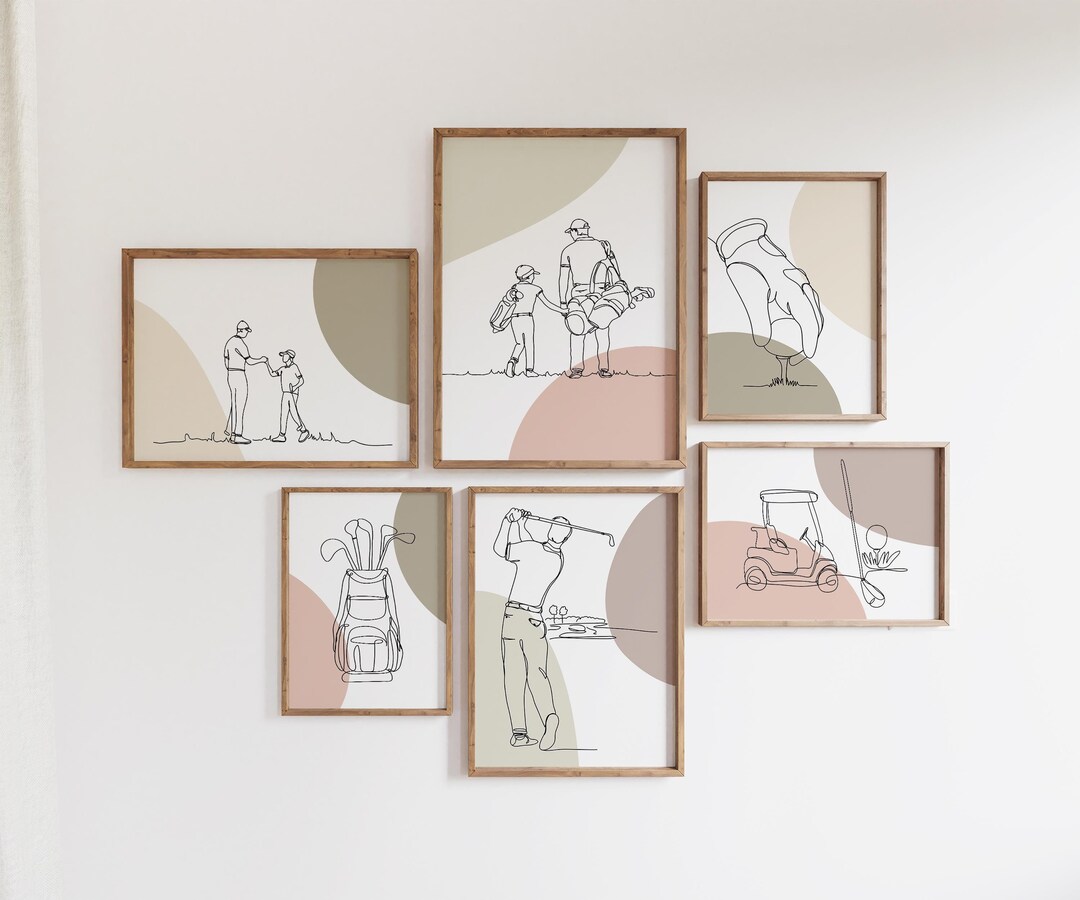 Golf Gallery Set of 6 Drawings, Minimalist Line Art Print, Golfing ...