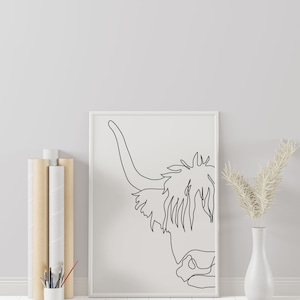 Minimalist Highland Cattle Line Art, Digital Download, Cow Outline ...