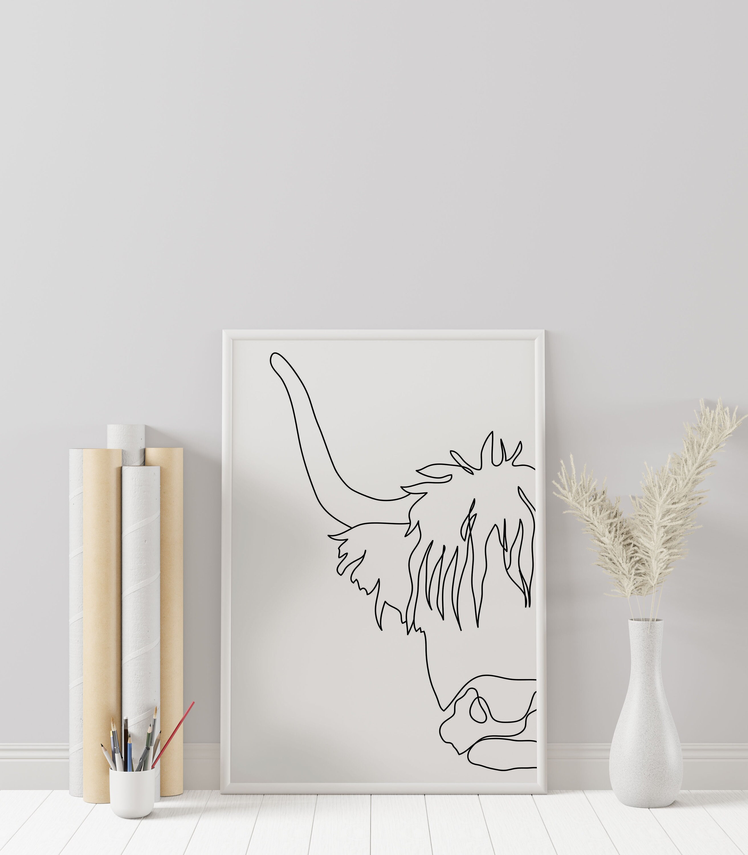 Minimalist Highland Cattle Line Art, Digital Download, Cow Outline ...