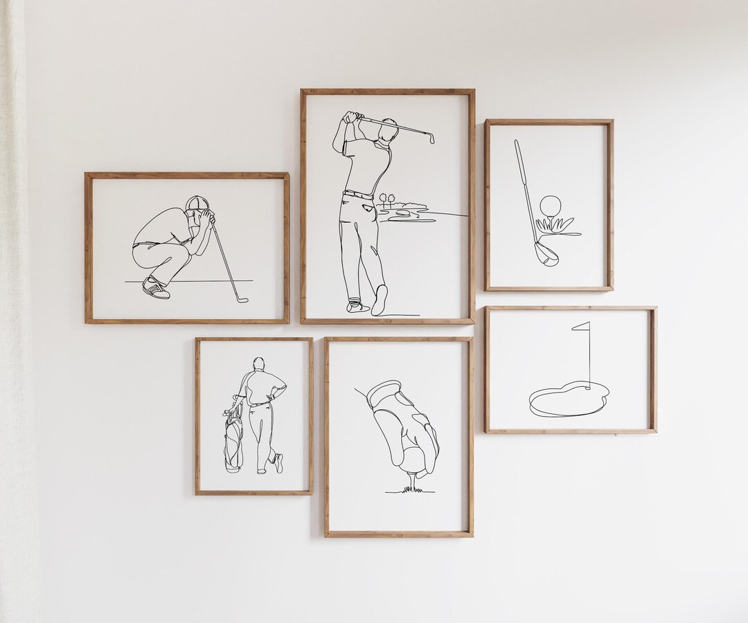 Golf Gallery Set of 6 Drawings, Minimalist Line Art Print, Golfing ...