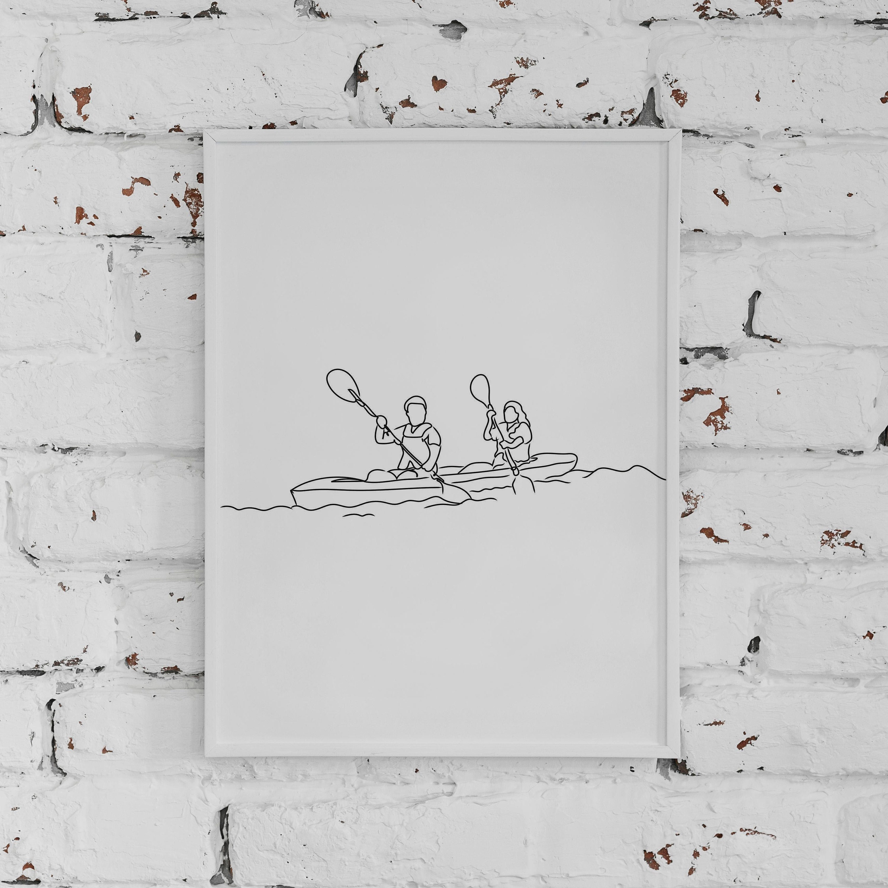 Minimalist Kayak Line Art Print Water Sport Printable Canoe - Etsy