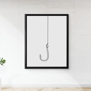 Fishing Hook Wall Art, Minimalist Line Art, Fish Bait Drawing Poster ...