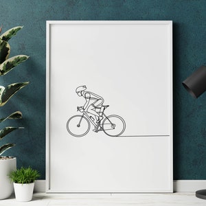 Cyclist Line Art, Minimalist Biker Wall, Digital Download, Male Cycling ...