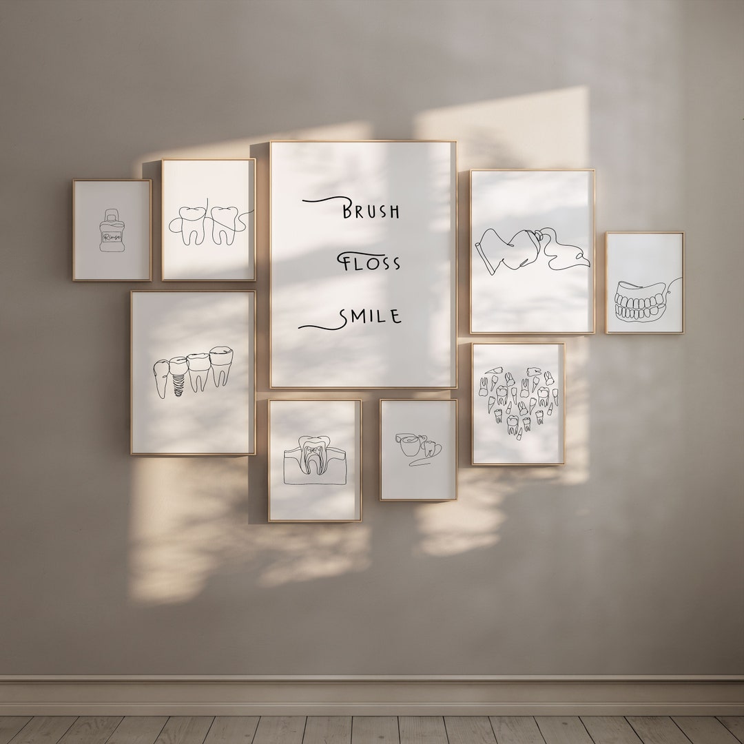 Dentist Line Art Gallery Set of 9 Drawings, Dental Office Decoration ...