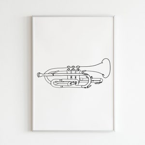 Minimalist Cornet Line Art, Digital Download, Wind Music Print, Musical ...