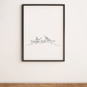 Minimalist Kayak Line Art Print, Water Sport Printable, Canoe Sketch ...
