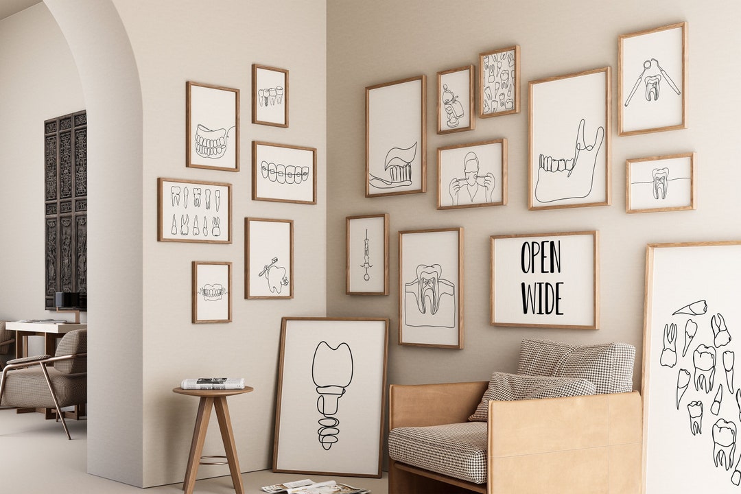 Dentist Gallery Set of 18 Drawings, Dental Office Decoration ...