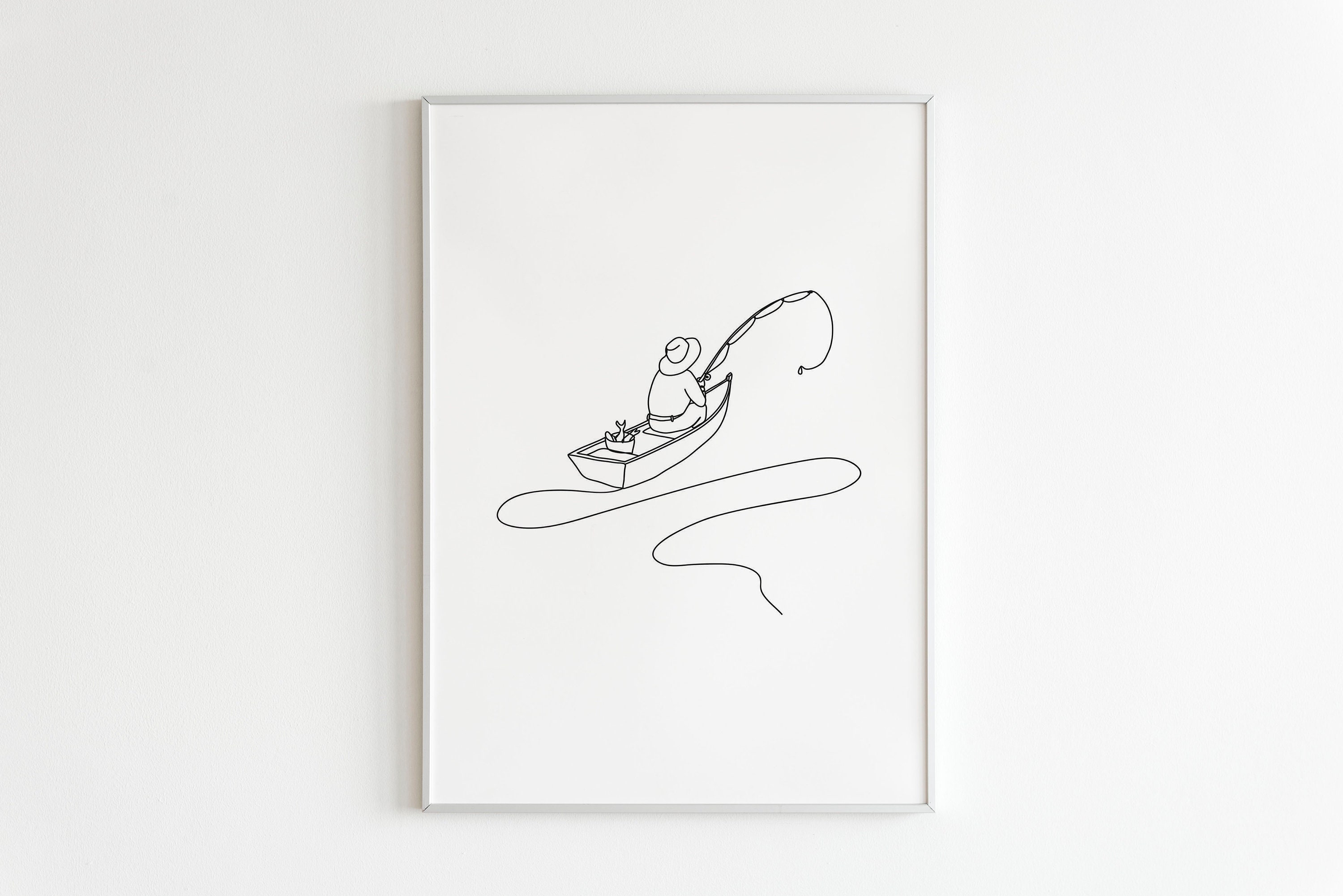 Minimalist Fisherman Line Art Print, Fisher Printable Wall Art, Dad ...