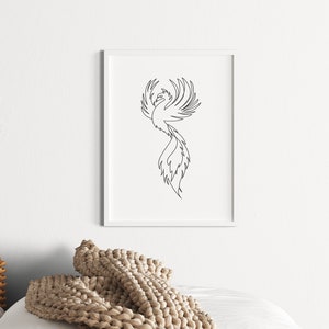 Minimalist Rising Phoenix Line Art, Digital Download, Simple Sketch ...