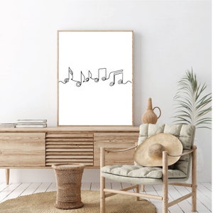 Minimalist Music Poster, Note Line Art Print, Digital Download, Bedroom ...