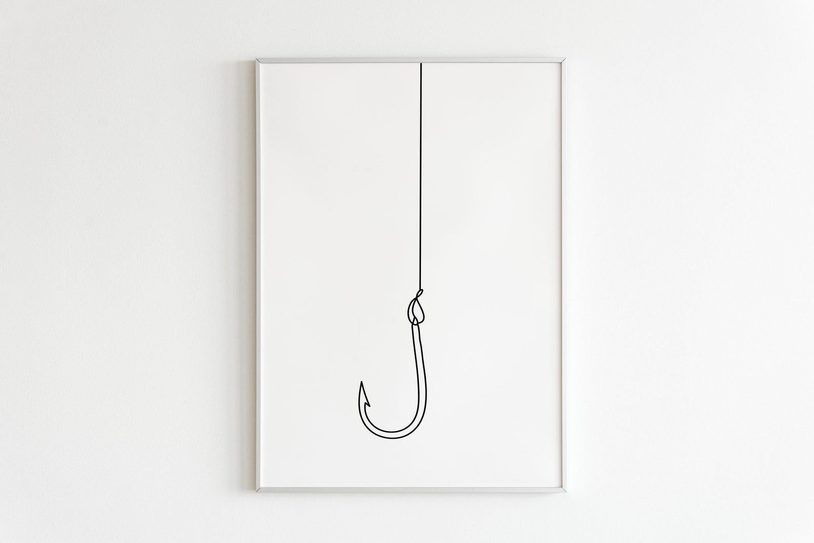Fishing Hook Wall Art, Minimalist Line Art, Fish Bait Drawing Poster ...