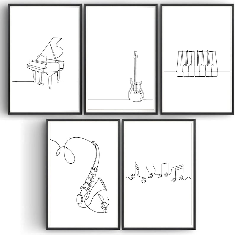 Minimalist Music Print Piano Poster Guitar Line Art - Etsy