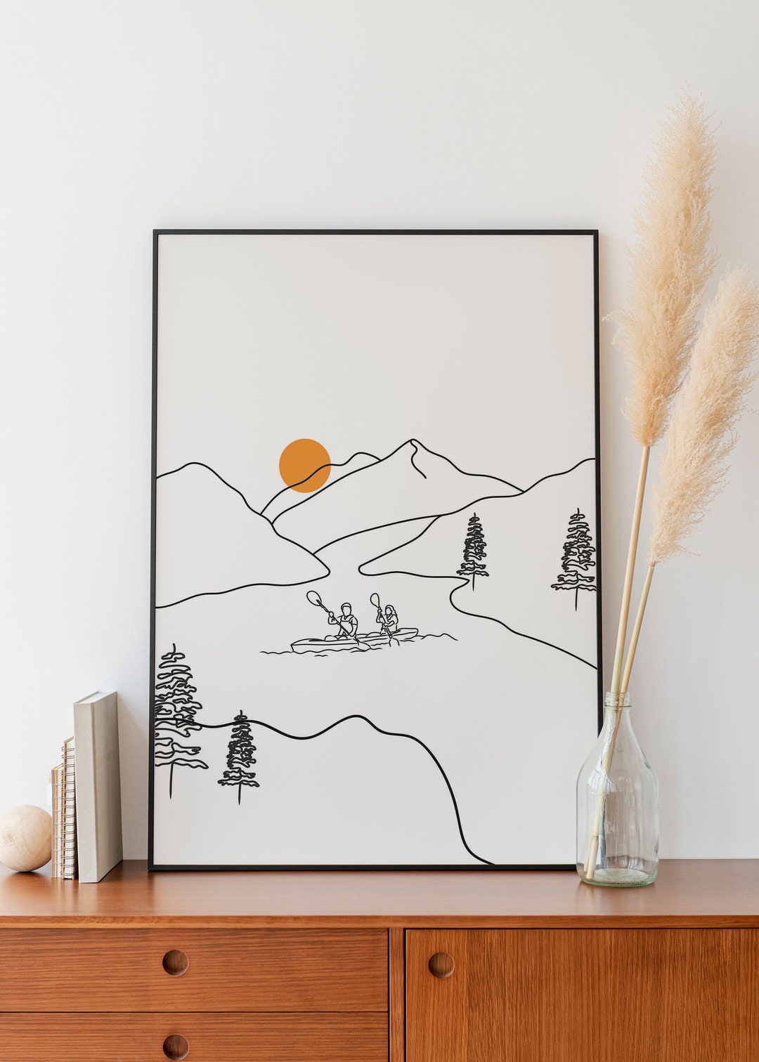 Minimalist Mountain Line Art Print Digital Download Kayak - Etsy UK