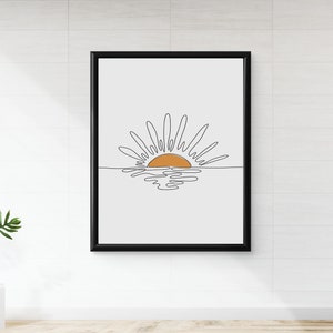 Minimalist Sunset Wave Artwork Ocean Line Art Digital - Etsy