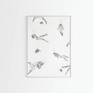 Minimalist Scuba Diving Line Art, Digital File, Water Sport Printable ...