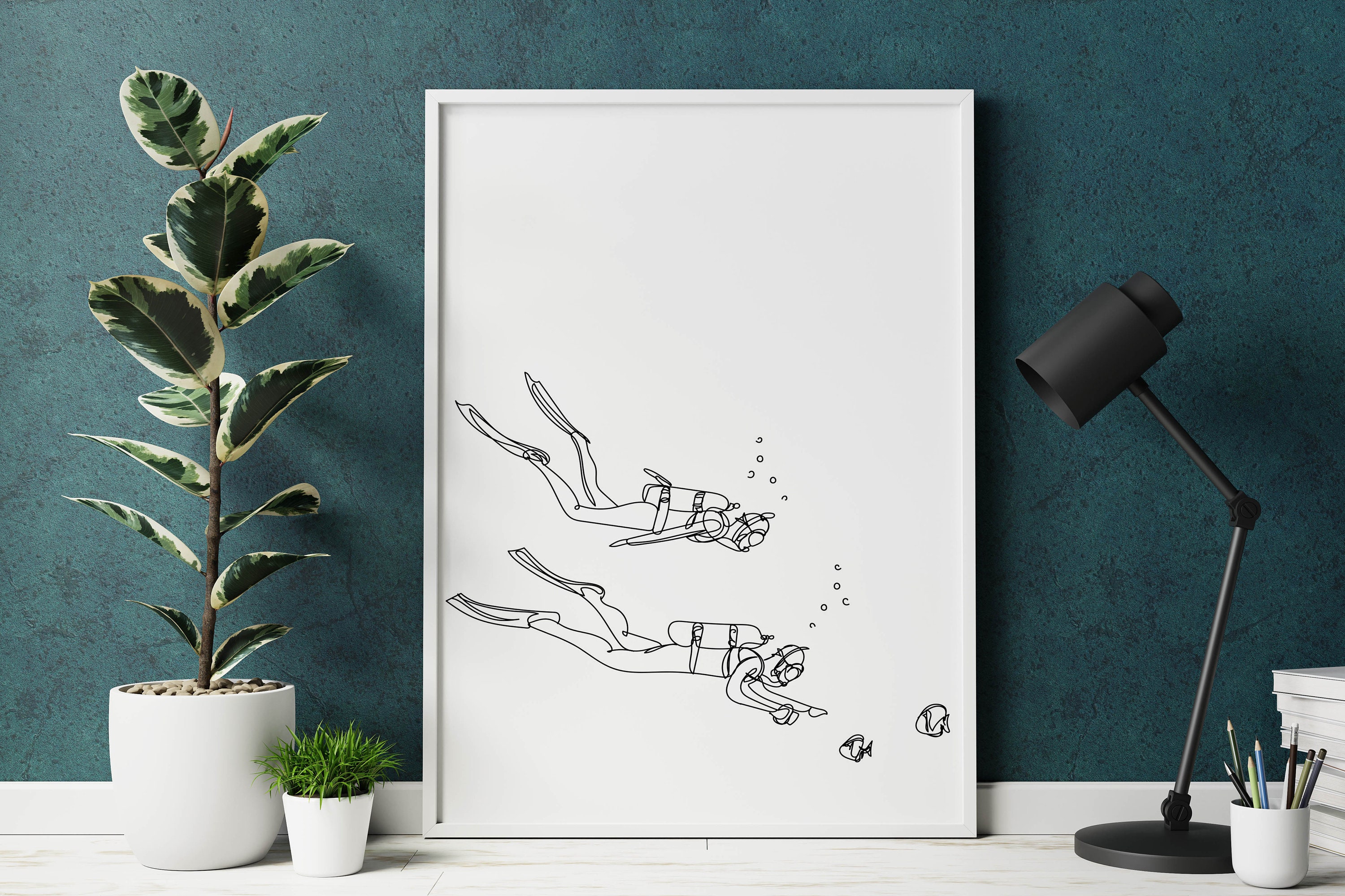 Minimalist Scuba Diving Couple Line Art, Digital File, Water Sport ...