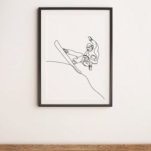 Minimalist Snowboard Line Art Print, Winter Sport Wall Decoration ...