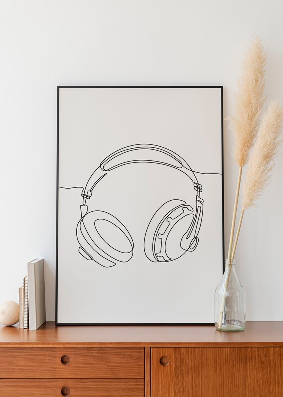 Minimalist Headphones Line Art Digital Download Music Print | Etsy