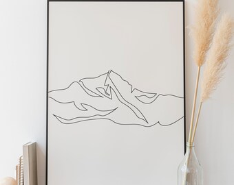 Minimalist Mountain Line Art Digital Download Landscape - Etsy