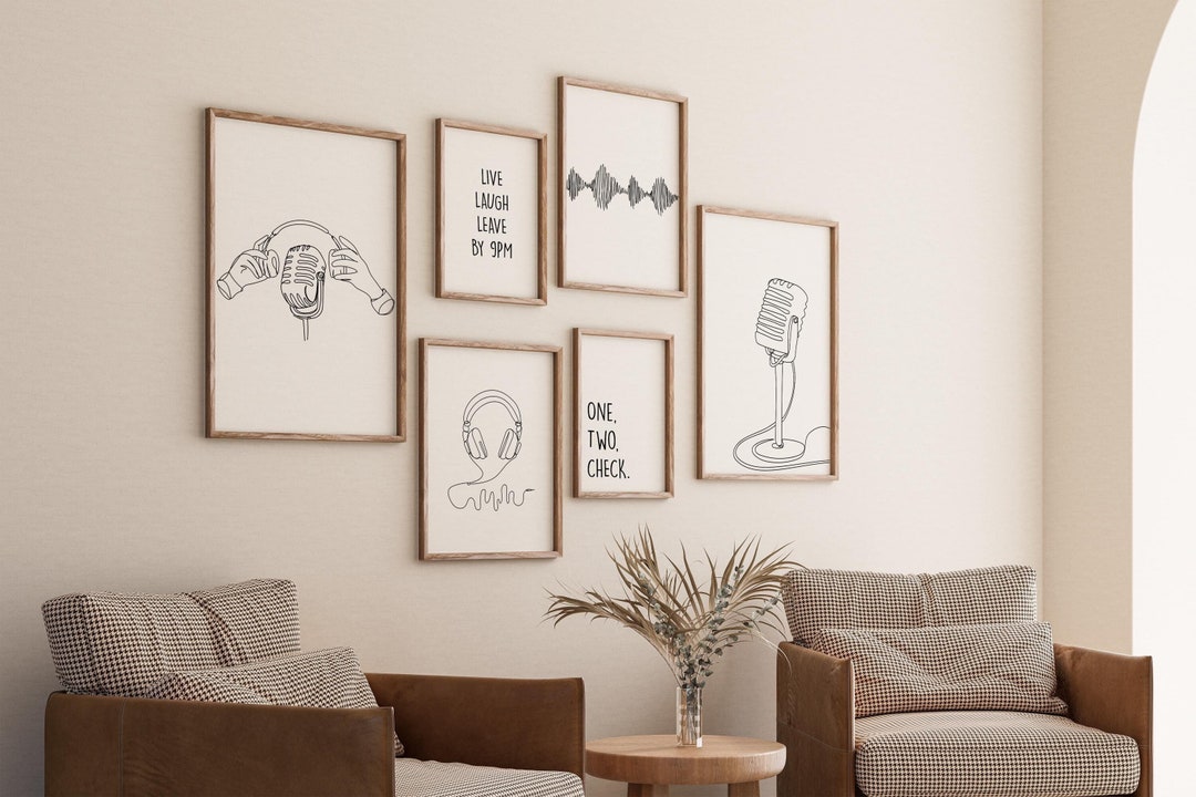 Minimalist Podcast Microphone Line Art Gallery Set of 6 Drawings ...