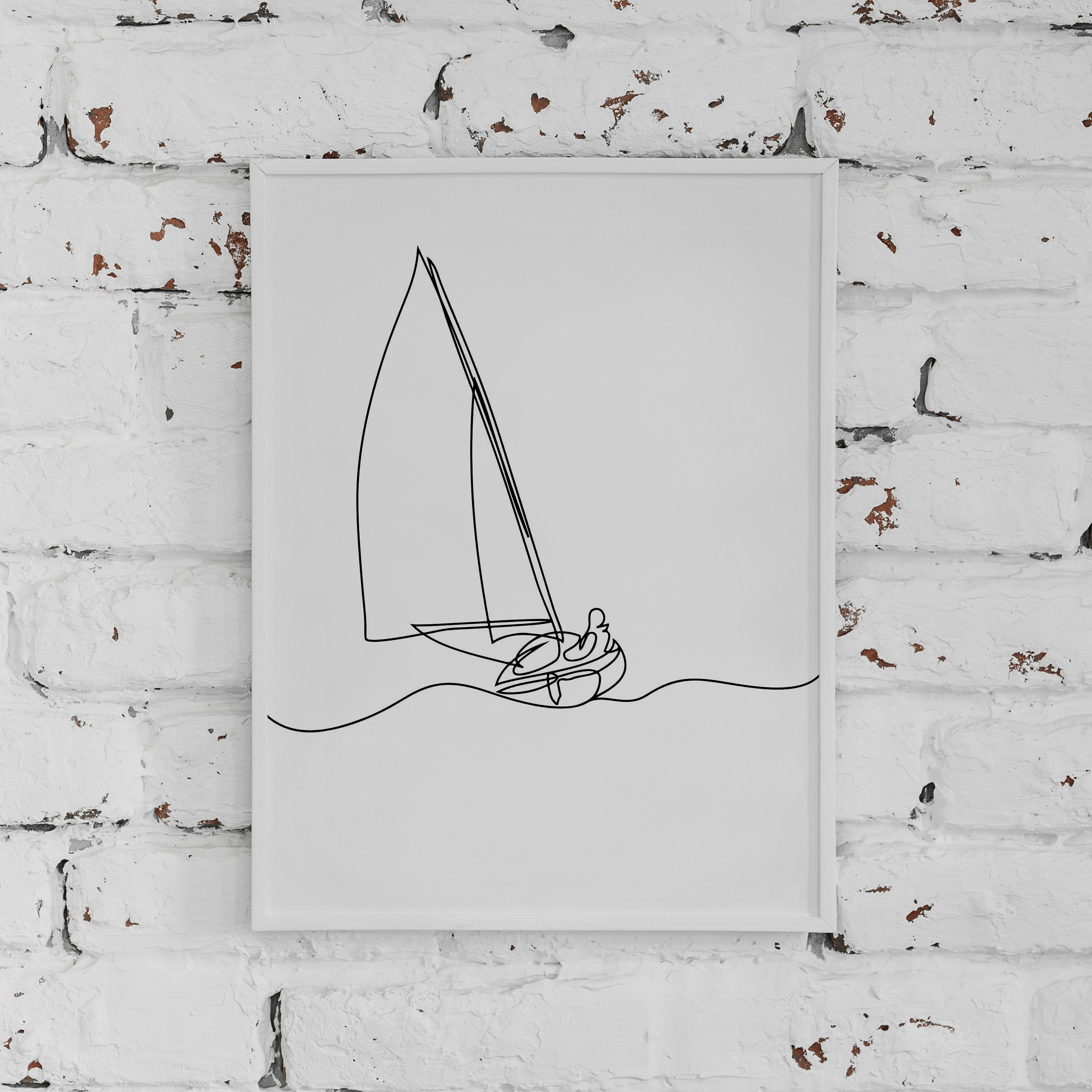 Minimalist Sailboat Line Art Digital Download Sport Print - Etsy