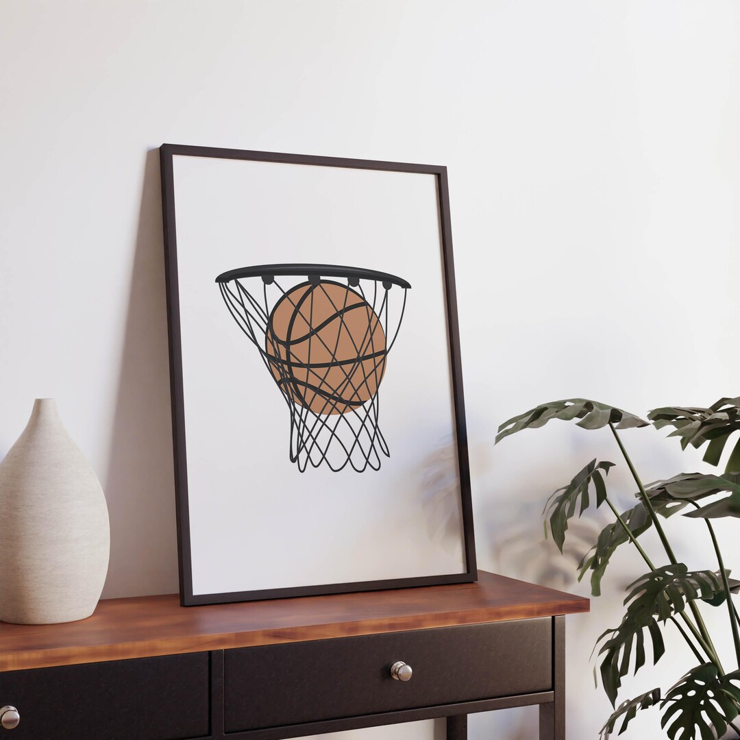 Retro Basketball Drawing, Minimalist Nursery Print Poster, Athlete Gift ...
