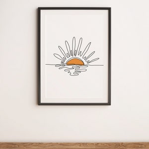 Minimalist Sunset Wave Artwork, Ocean Line Art, Digital Download ...