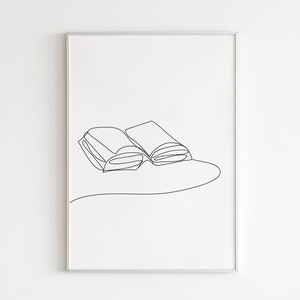 Minimalist Book Line Art, Digital Download, Reader Outline Drawing ...