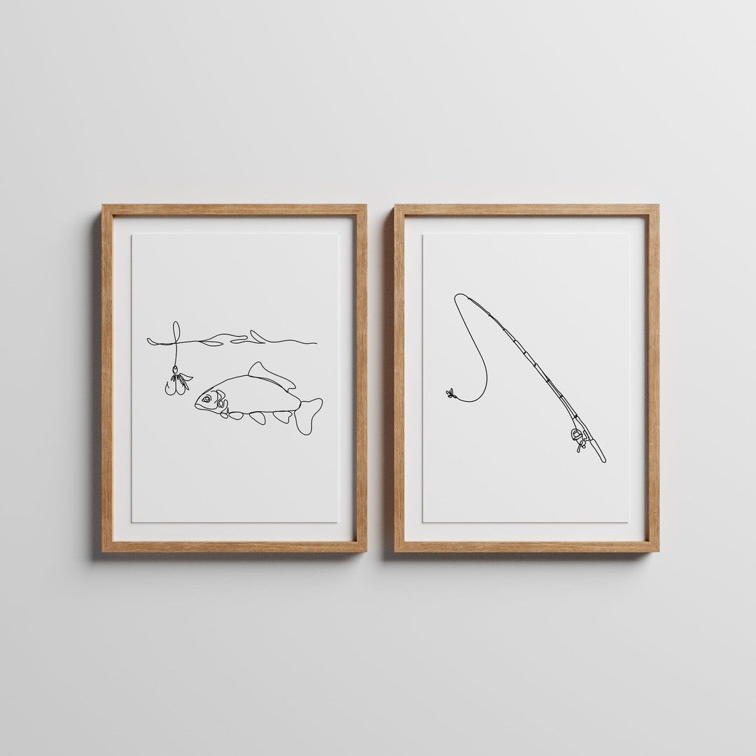 Fishing Rod Poster, Minimalist Line Art Print, Fishing Decoration, Dad ...