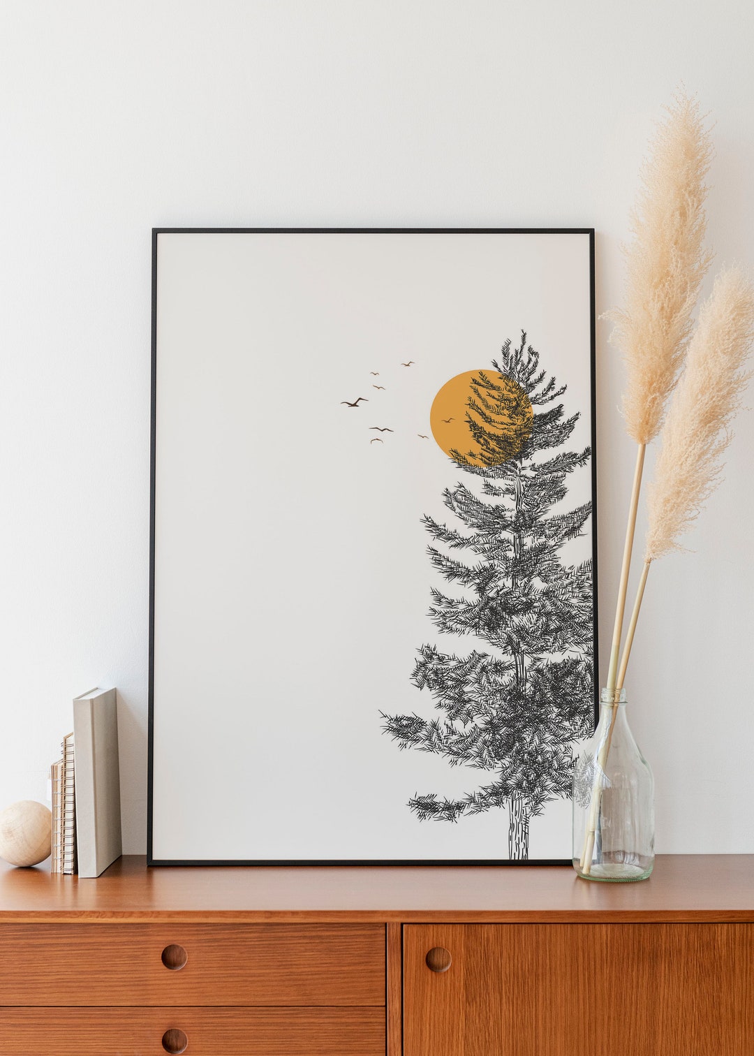 Minimalist Pine Tree Sketch, Scenery Line Art, Digital Download ...