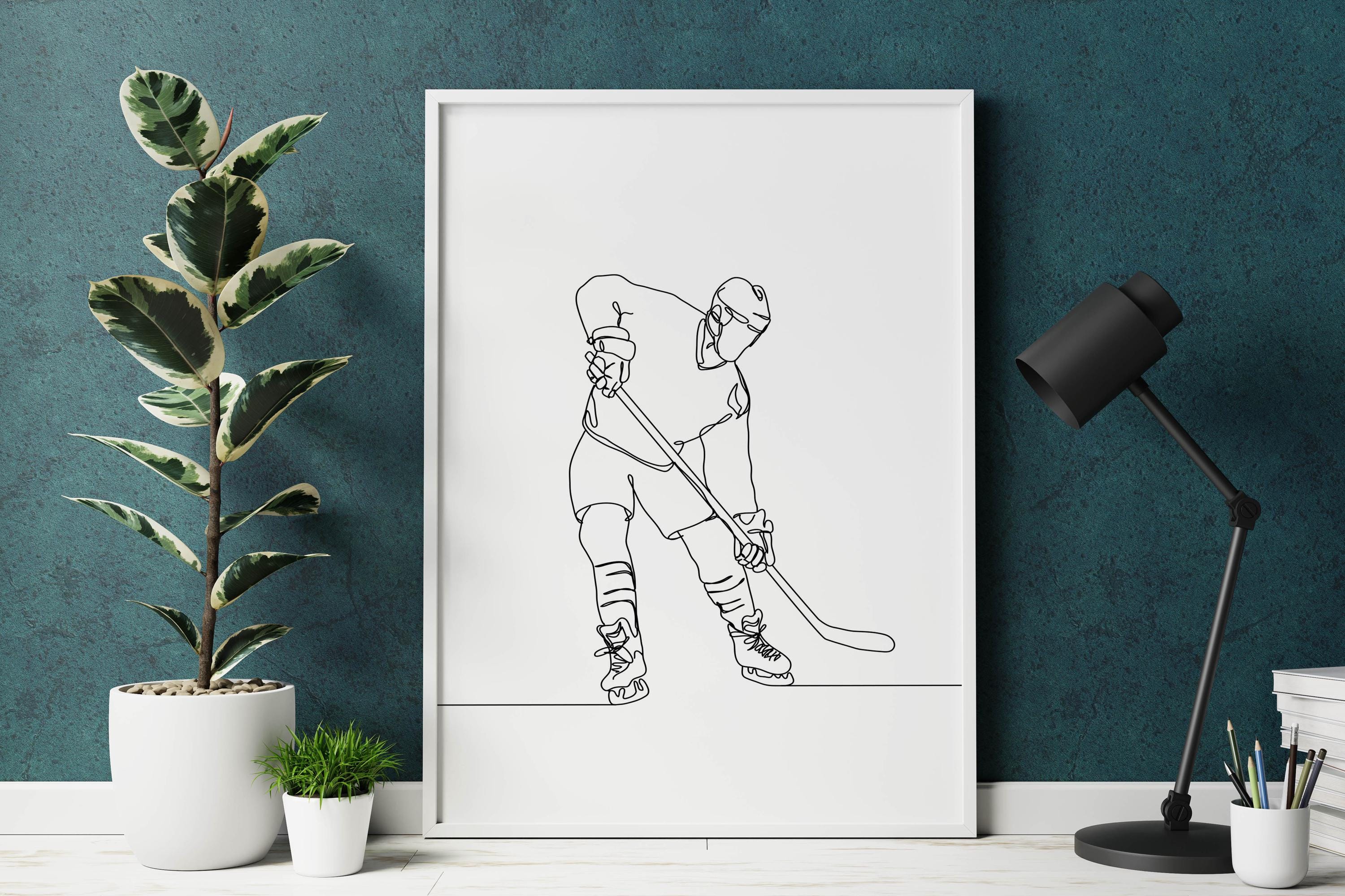 Minimalist Hockey Player Line Art Print, Winter Sport Wall Art, Digital ...
