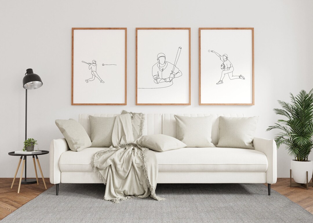 Minimalist Baseball Player Drawing, Sport Line Art Print, Digital ...