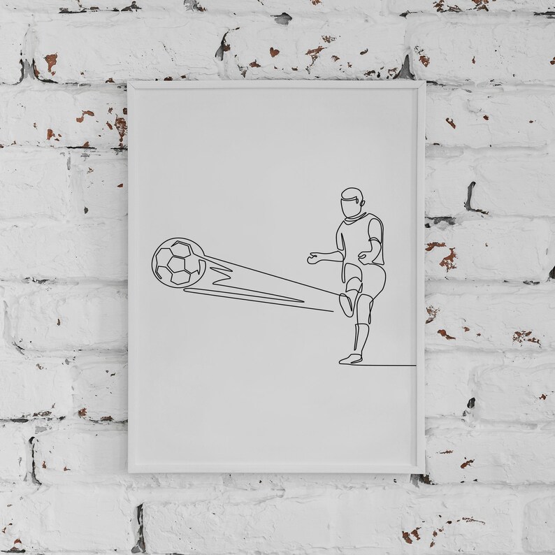 Minimalist Football Line Art Print Soccer Sport Wall - Etsy