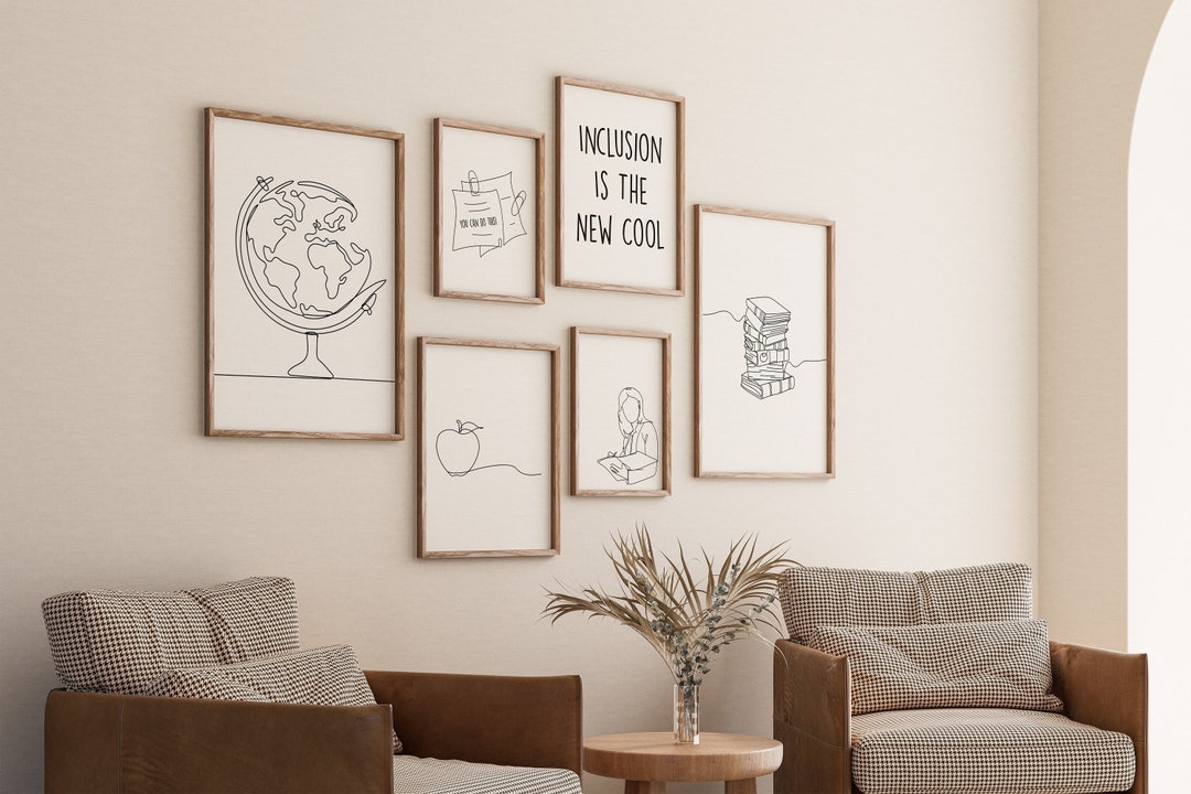 Teacher Gallery Set of 6 Drawings, Minimalist Line Art Print, School ...