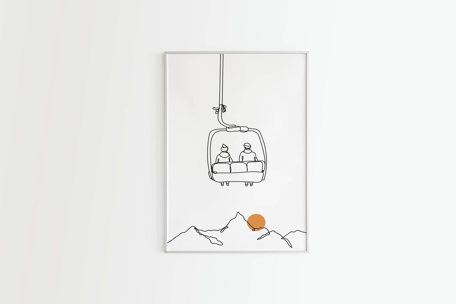 Minimalist Couple in Ski Lift Line Art Print, Decoration, Digital ...