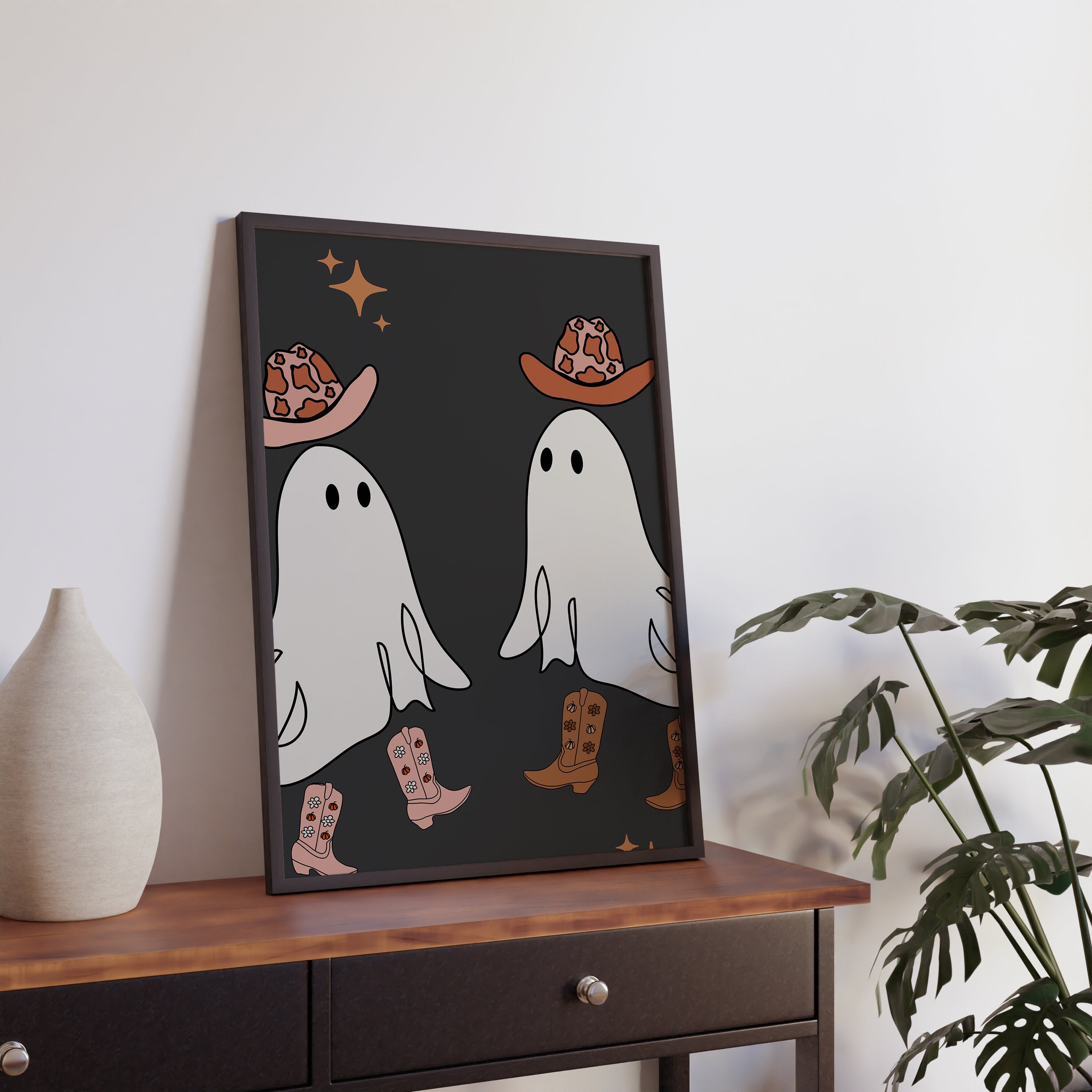 Halloween Print, Cowboy Ghost in Boots, Western Poster, Fall Drawing ...