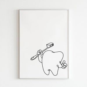 Minimalist Dentist Line Art, Digital Download, Tooth Holding Toothbrush ...