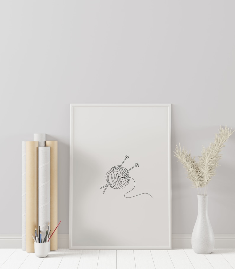 Minimalist Crochet Line Art, Digital Download, Yarn Print, Simple ...